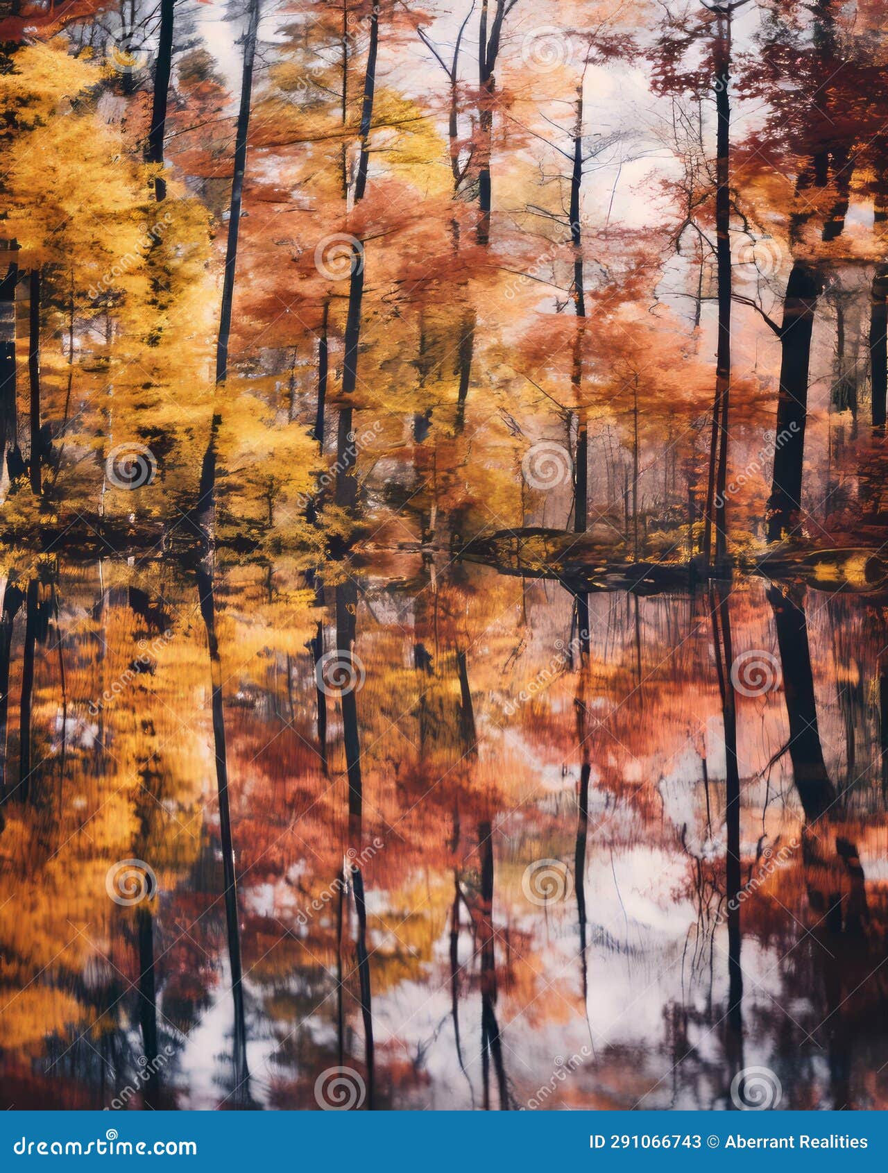 Autumn Trees Reflected in Water in a Forest Stock Illustration ...