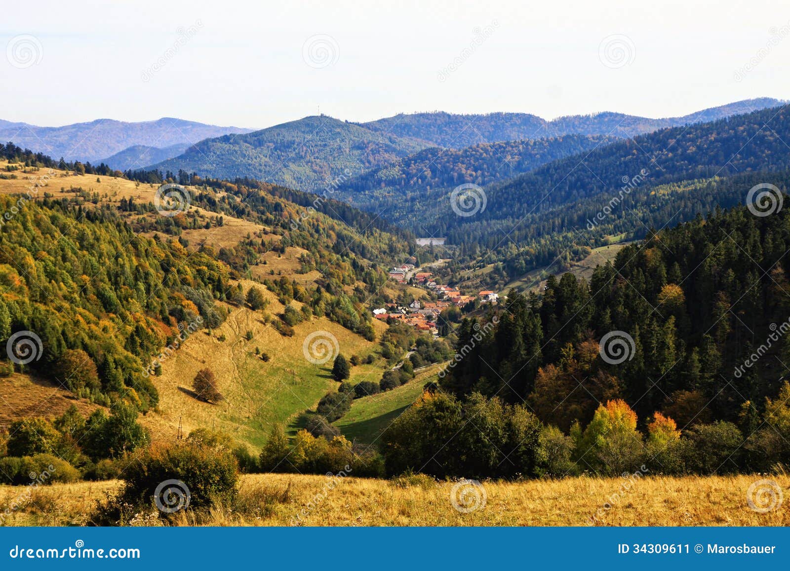 Autumn valley stock image. Image of hill, misty, haystack - 34309611