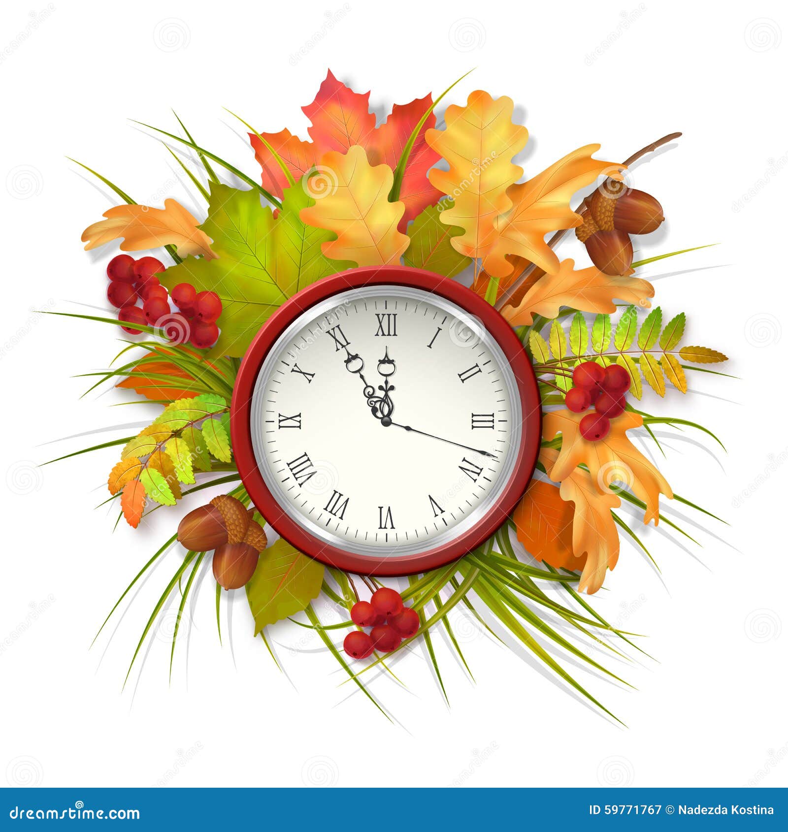 Autumn Vector Fall Leaves and Clock Stock Vector - Illustration of ...