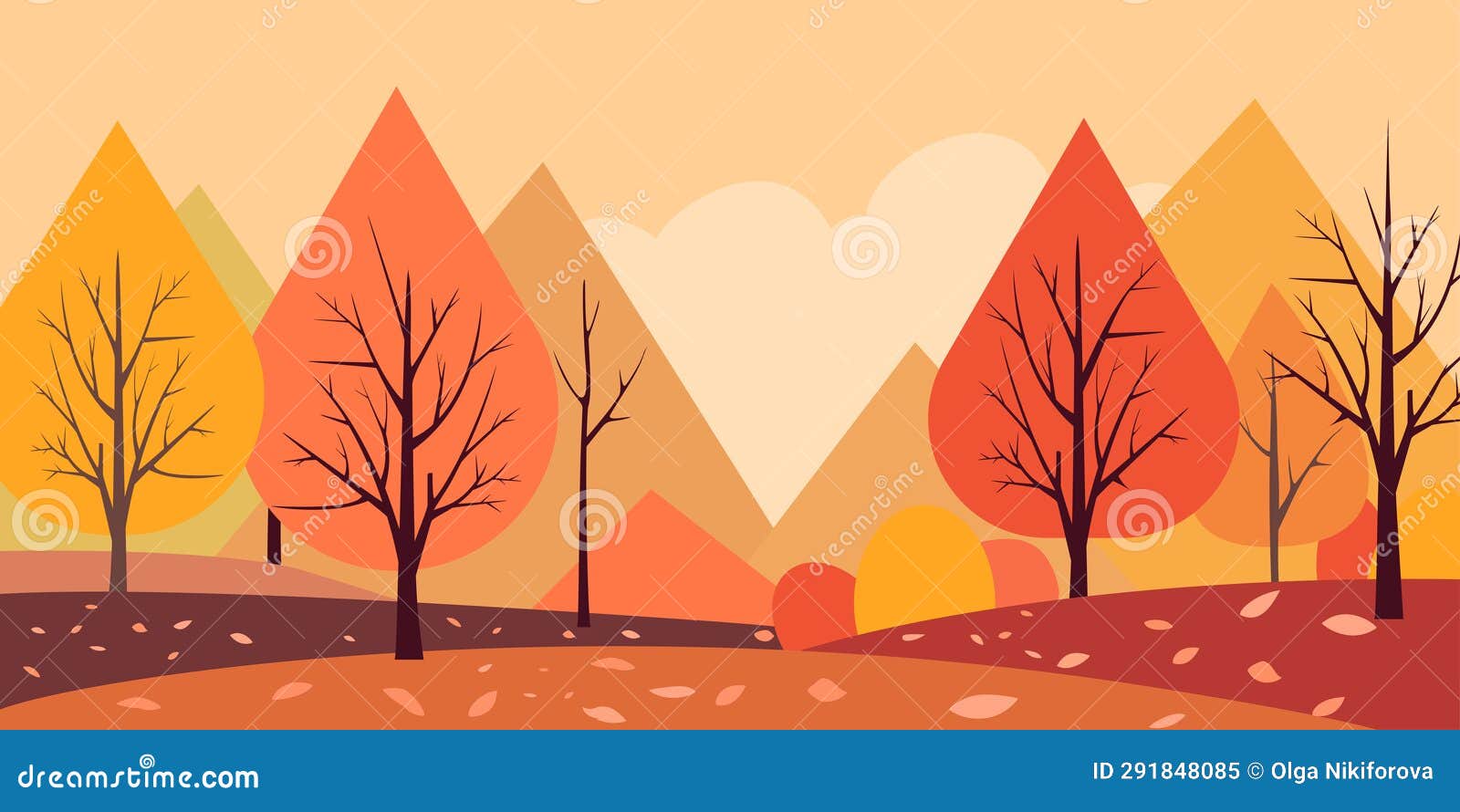 Autumn Vector Landscape in Flat Style. Stock Vector - Illustration of ...