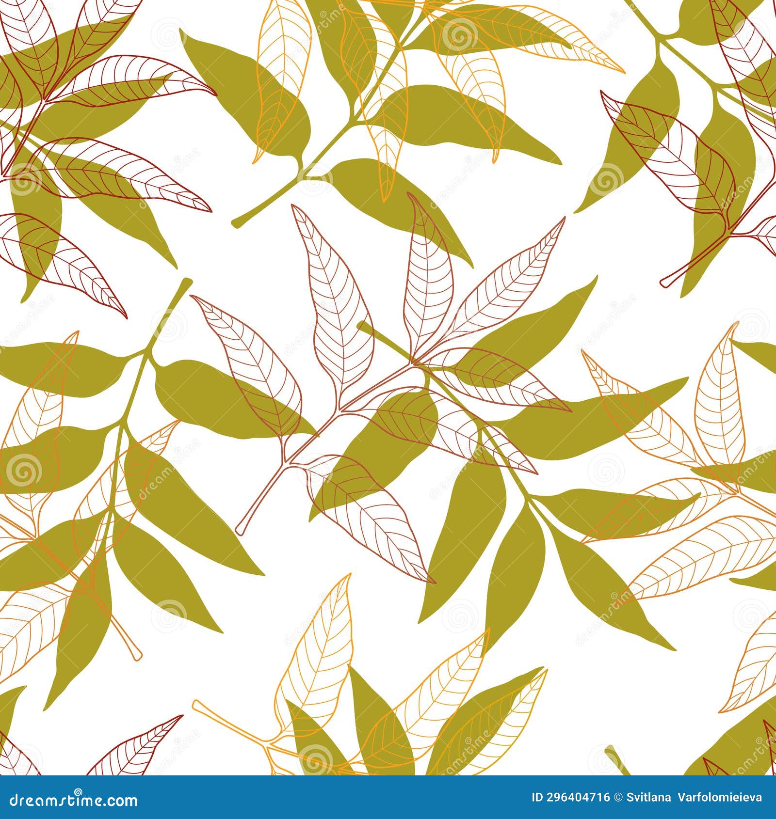 Autumn Vector Seamless Pattern with Bright Color Leaf Outlines and ...