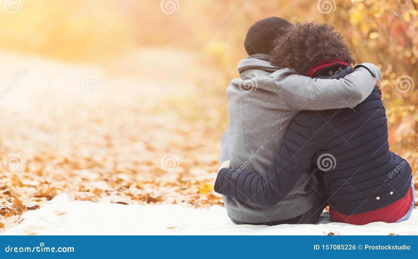 Autumn Walk. Couple Hugging in Park, Back View Stock Photo - Image of ...