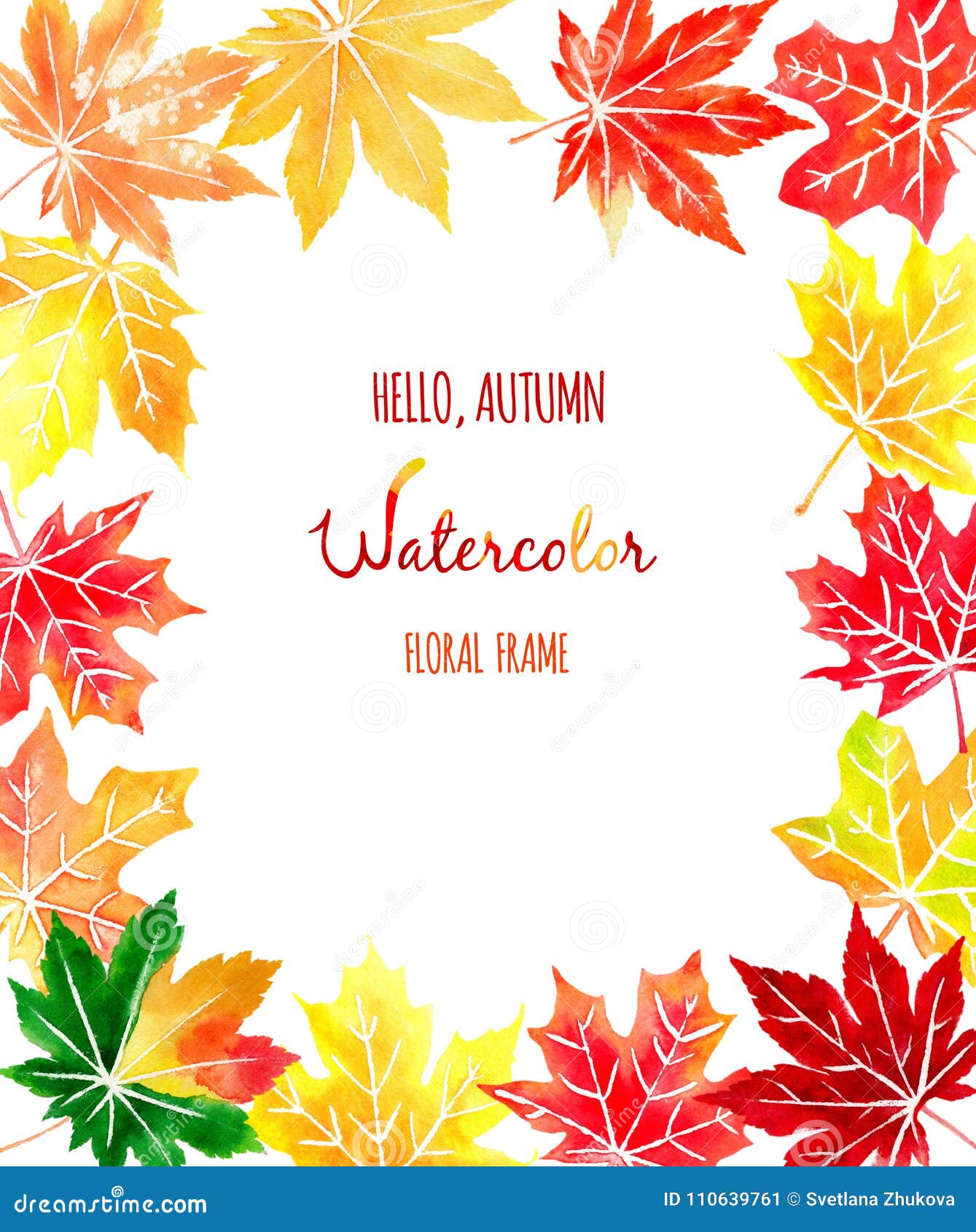 Autumn Watercolor Hand Drawn Maple Leaves Rectangular Frame Stock ...