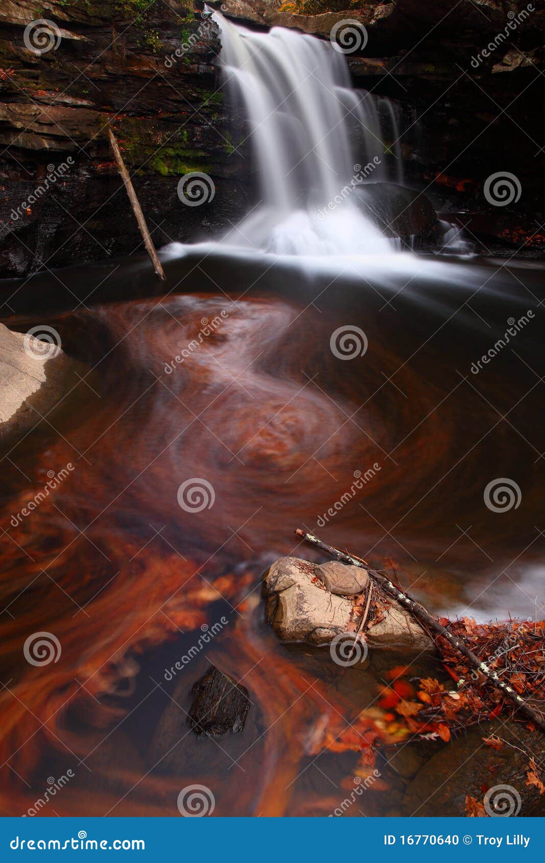 Autumn Waterfall Leaves Pool Stock Photo - Image of leaves, swirling ...