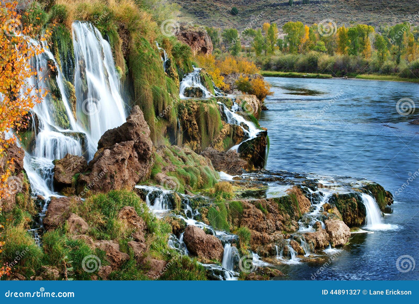 Autumn Waterfall with Orange Leaves Stock Image - Image of branch ...