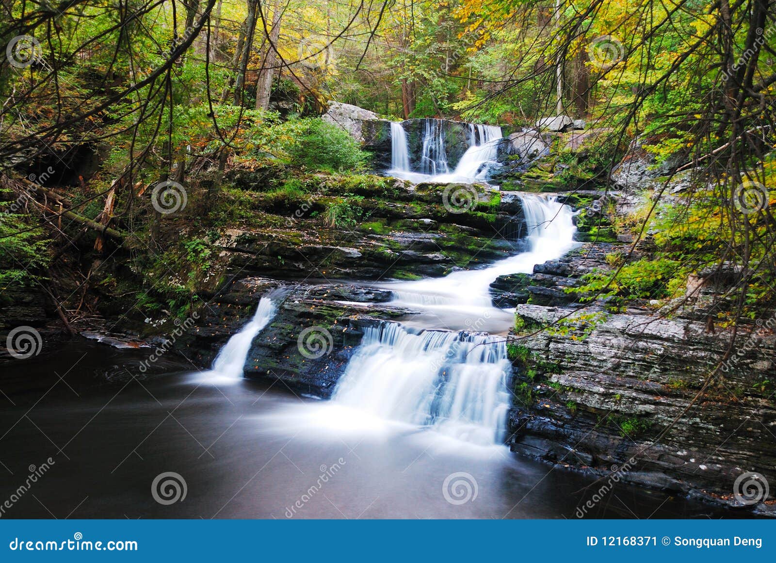 Autumn Waterfall with Trees Stock Image - Image of cascades, forest ...