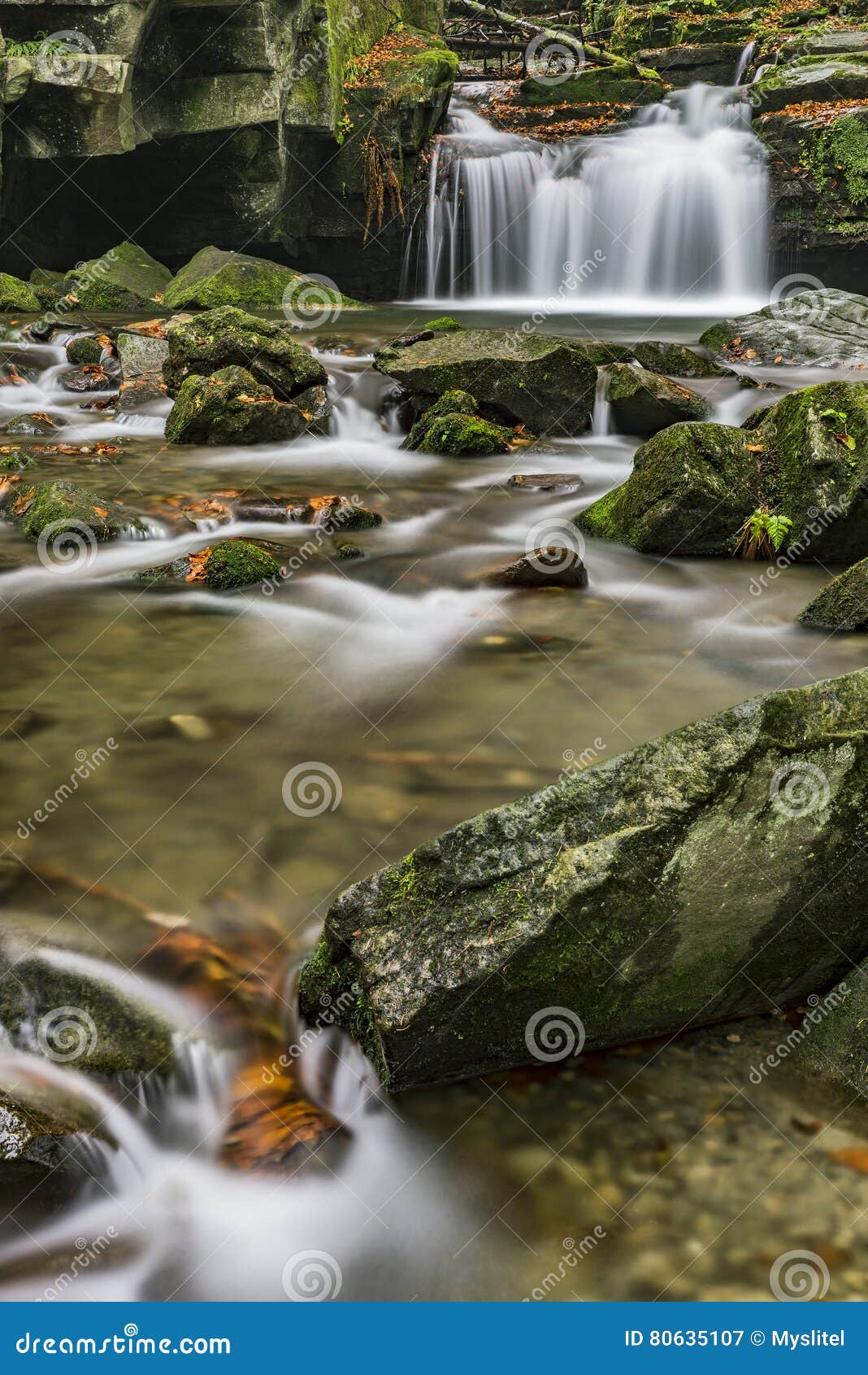 Autumn Waterfalls with Stones Stock Image - Image of brook, plant: 80635107