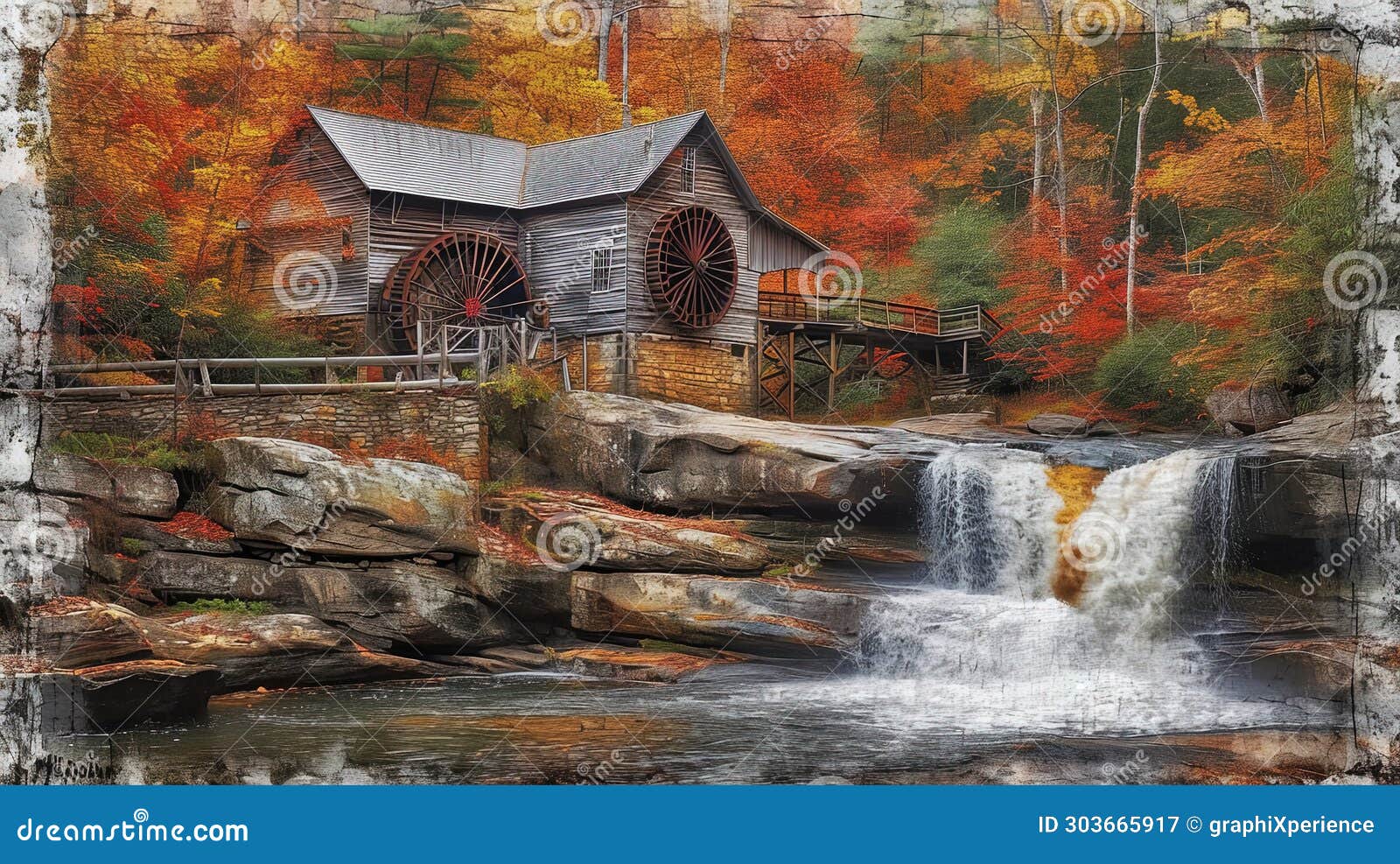 Autumn Watermill Painting stock illustration. Illustration of pixelart ...