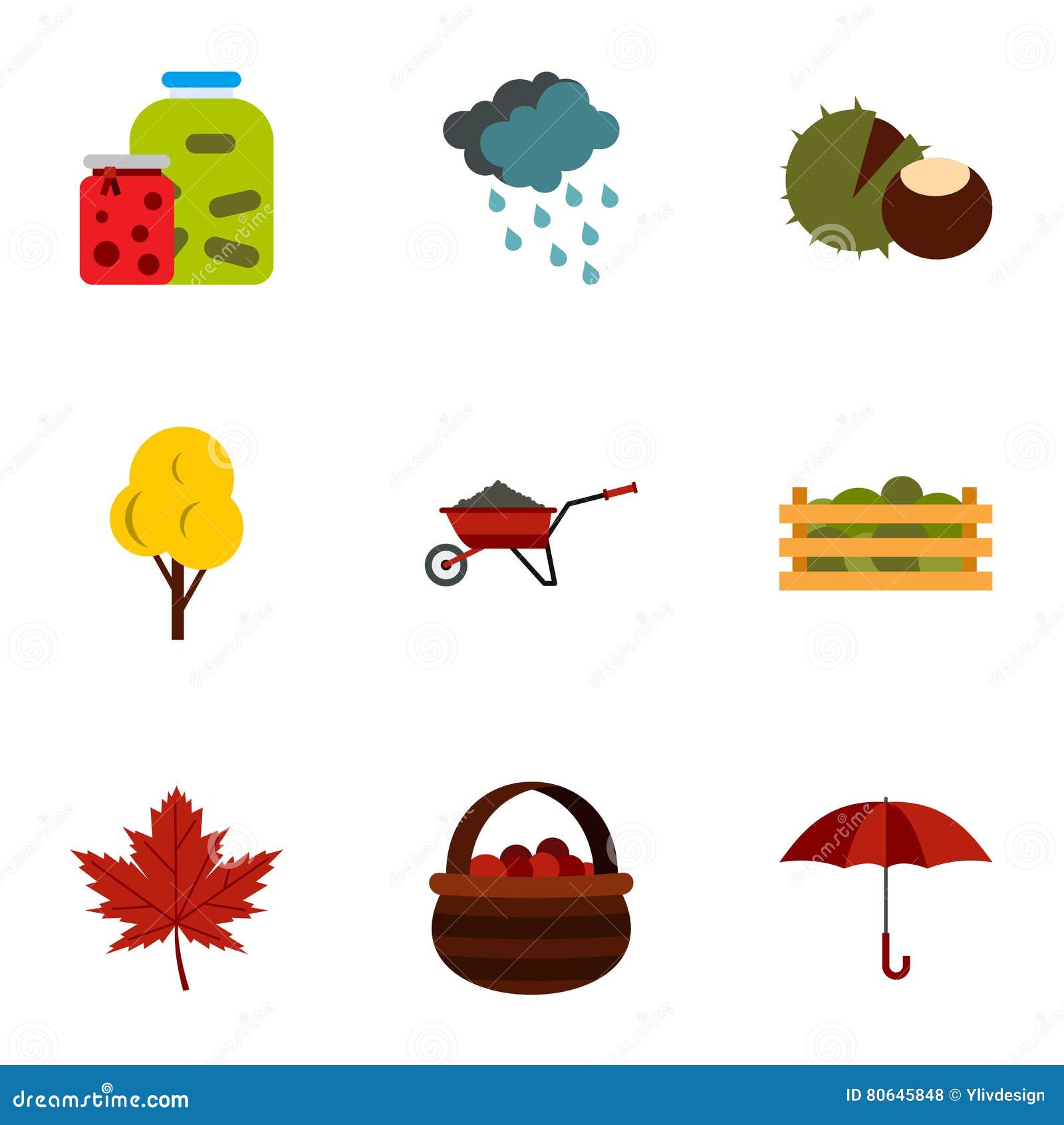 Autumn Weather Icons Set, Flat Style Stock Vector - Illustration of ...