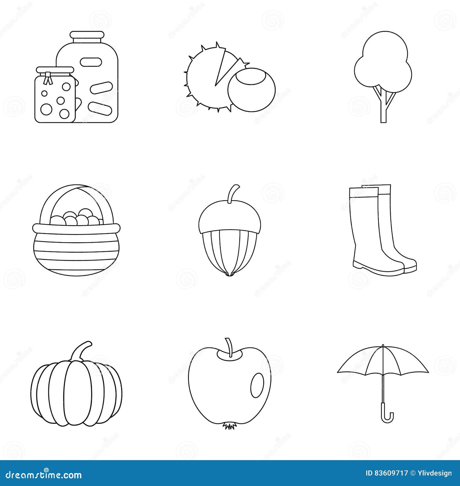Autumn Weather Icons Set, Outline Style Stock Vector - Illustration of ...