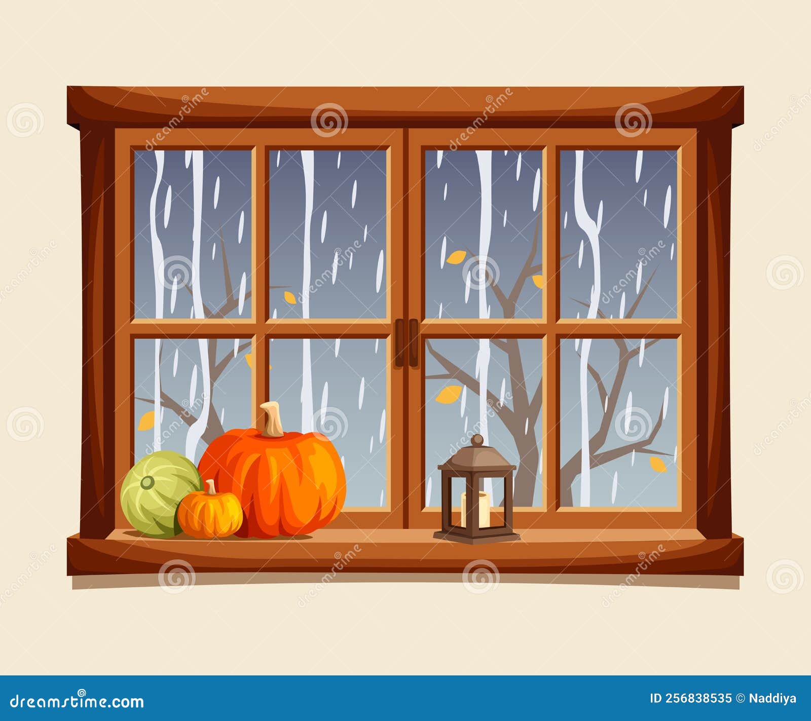Autumn Window with Rain Outside. Cartoon Vector Illustration Stock ...