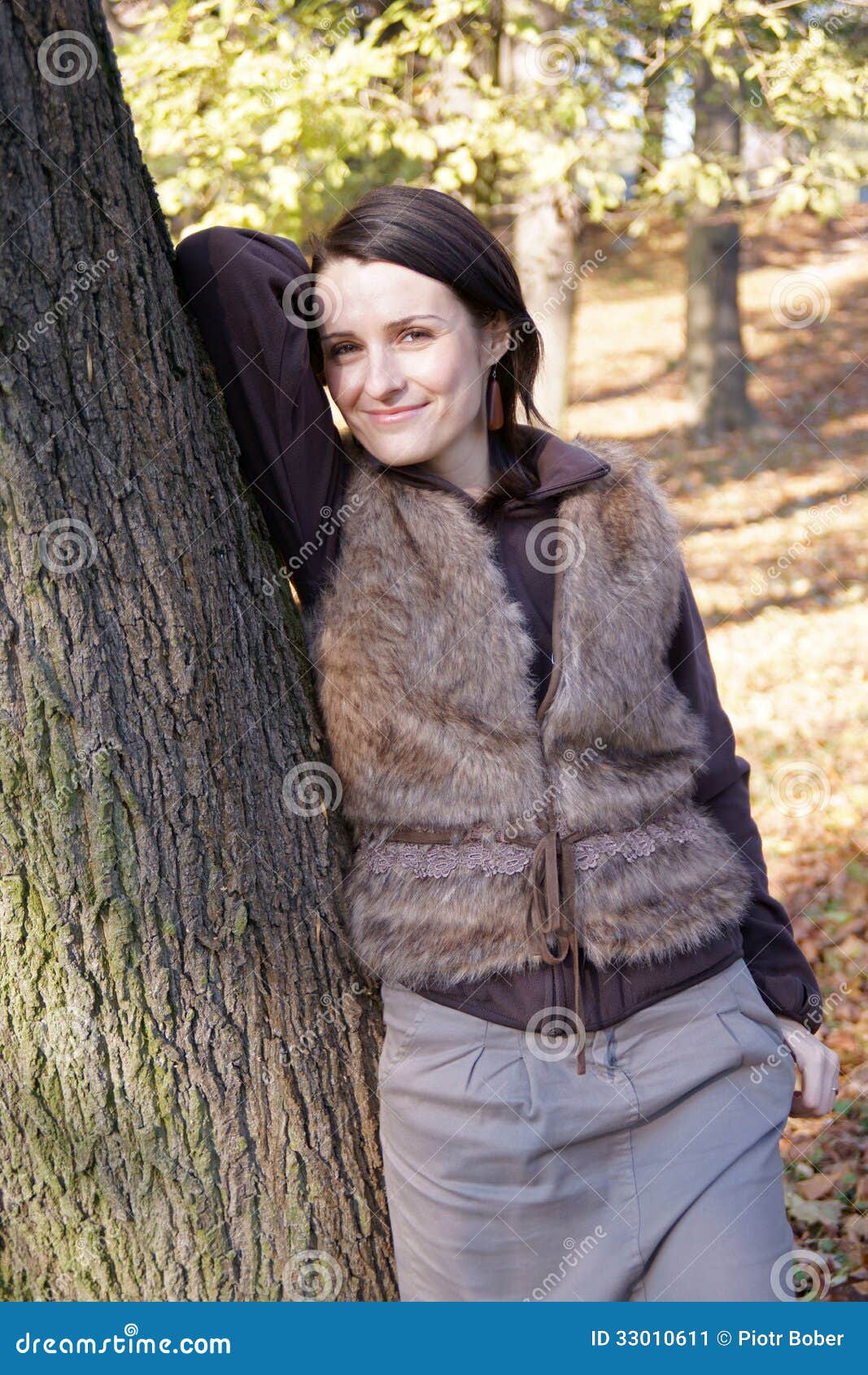 Autumn woman leaning tree stock image. Image of beautiful - 33010611