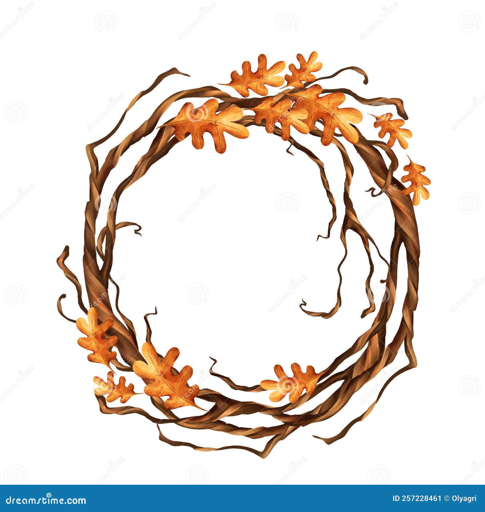 Autumn Wreath Withh Dry Branches and Yellow Leaves. Fall Frame. Element ...