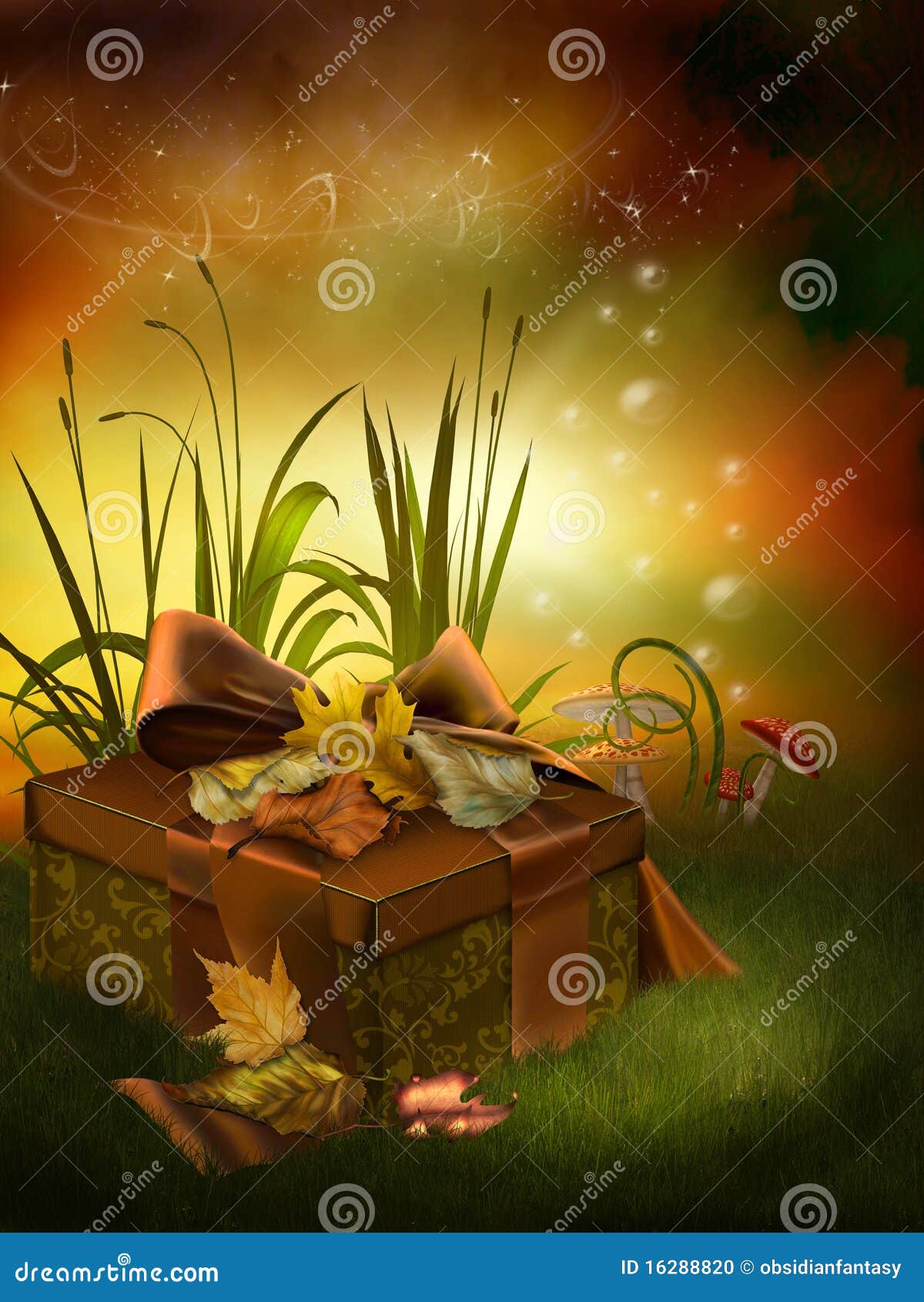 Autumnal box with ribbons stock illustration. Illustration of present ...