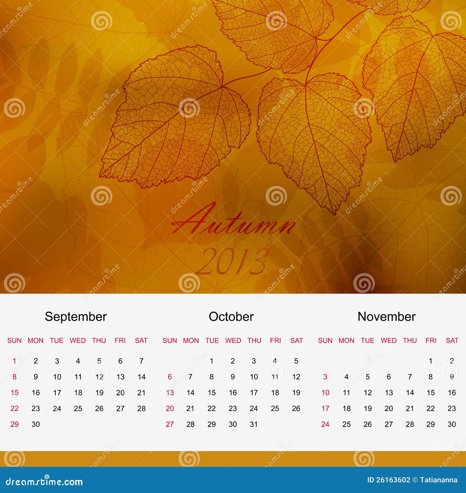 Autumnal Calendar Page of New 2013 Year Vector Stock Vector ...