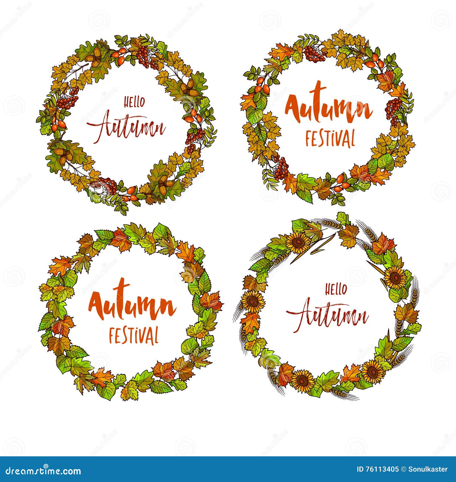 Autumnal or Fall Round Frame Background. Wreath of Autumn Leaves Stock ...