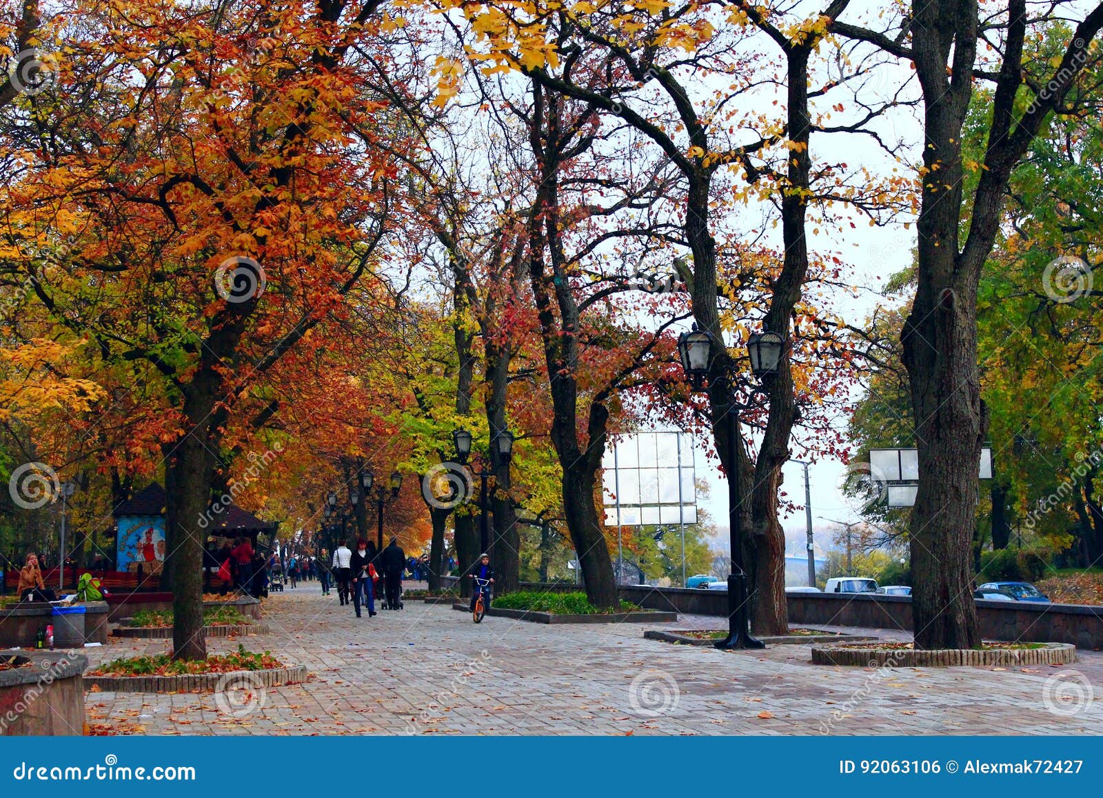 Autumnal Park with Promenade Path and Big Trees Editorial Photo - Image ...