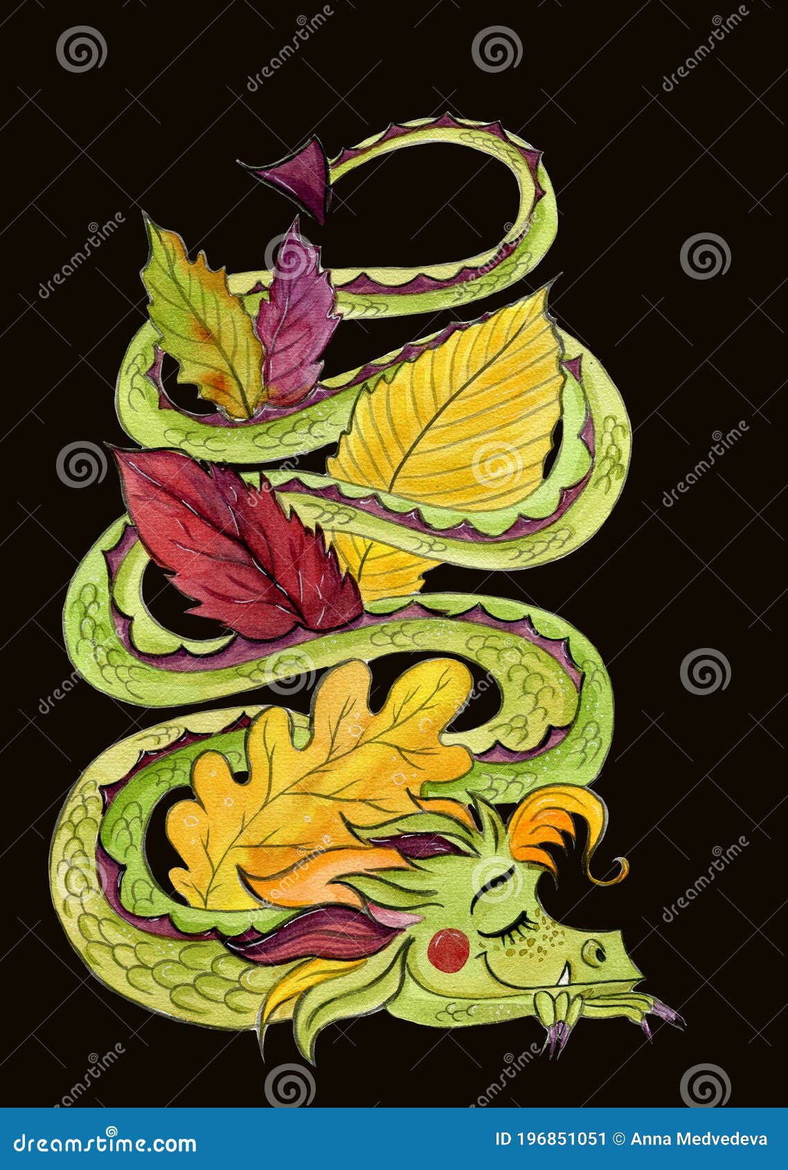 Autumnal Sleeping Green Dragon Stock Image - Image of dragon, creature ...