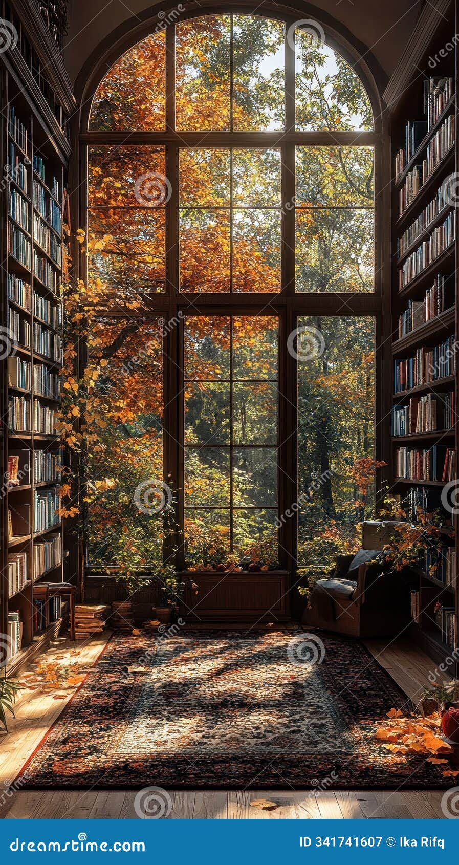 Autumnal View through a Library Window Illustration Stock Illustration ...