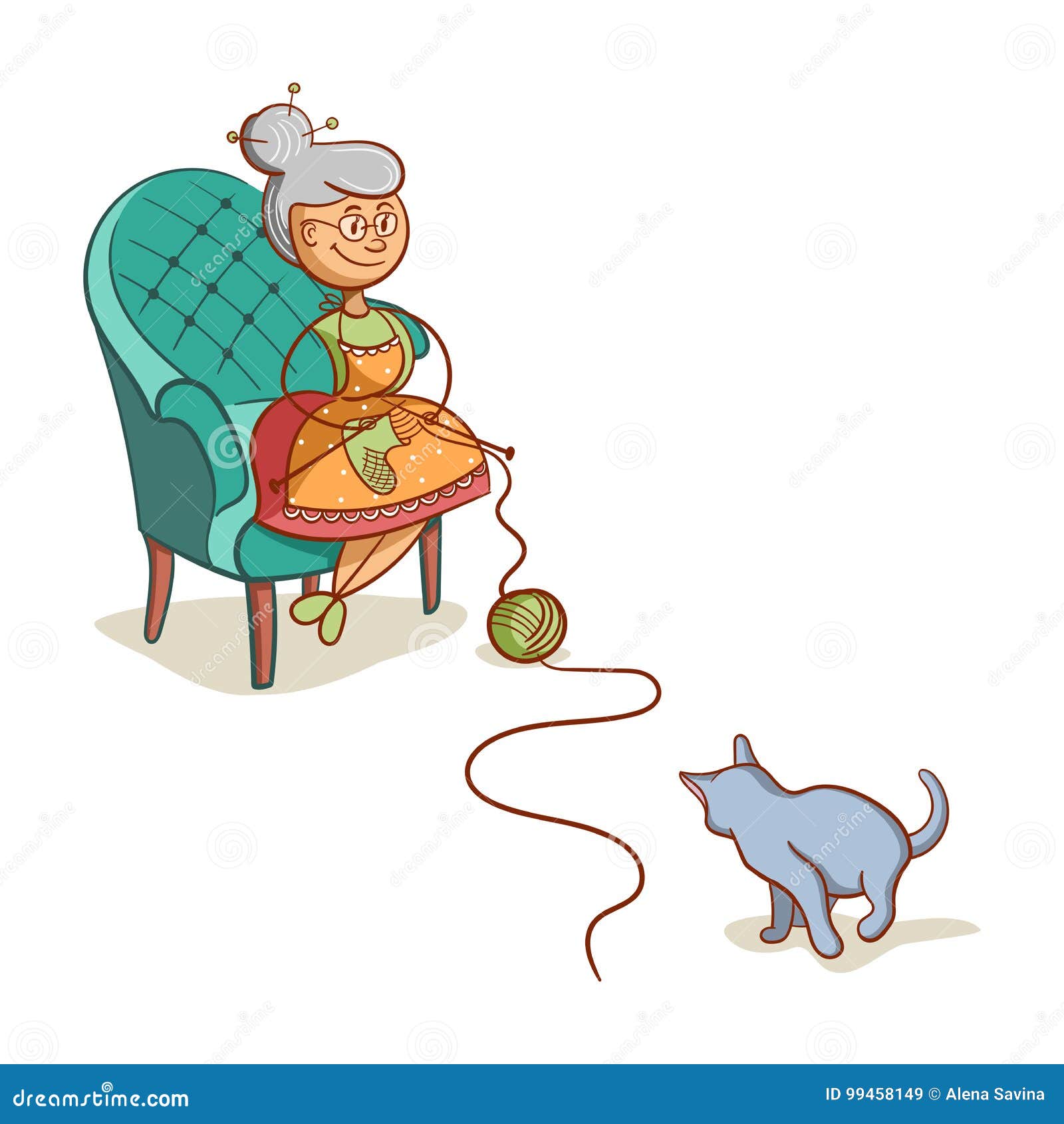 Avó com gato ilustração do vetor. Ilustração de poltrona - 99458149