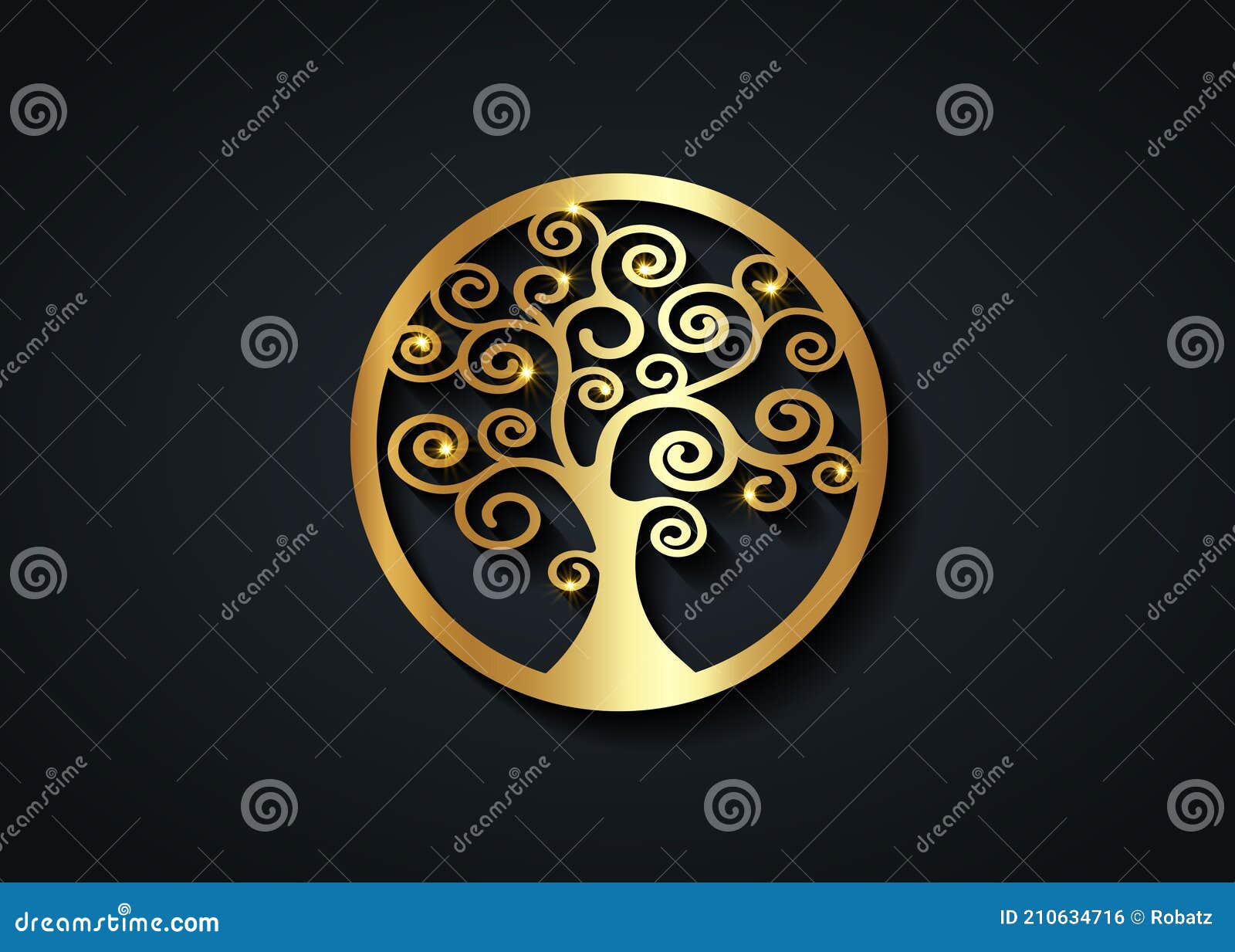 Sacred Tree, Gold Round Tree of Life Icon, Natural Logo and Black Tree ...