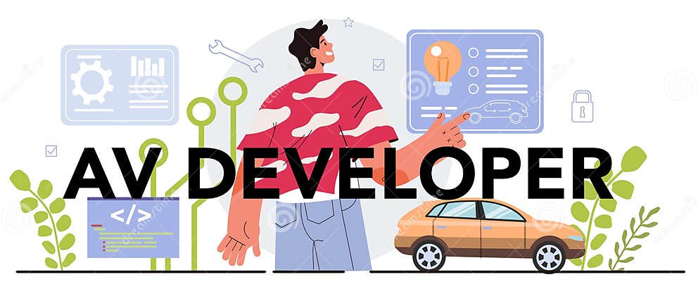 AV Developer Typographic Header. Self Driving and Electric Car ...