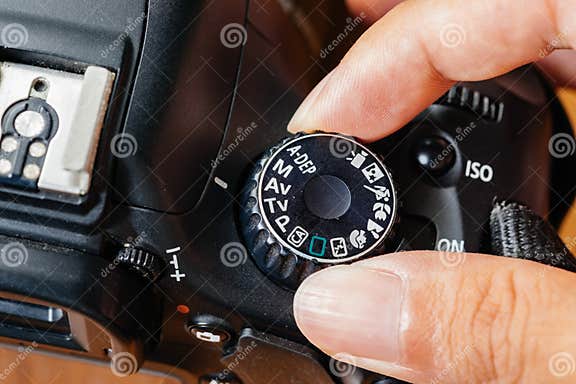 Av Dial Mode on Dslr Camera with Fingers on the Dial Stock Image ...