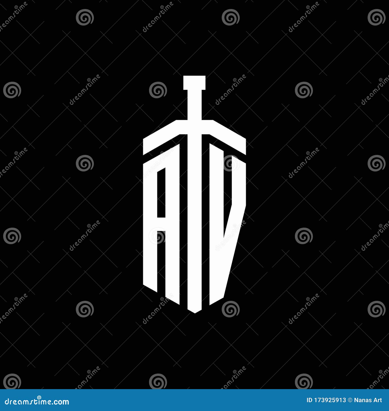 AV Logo Monogram with Sword Element Ribbon Design Template Stock Vector ...