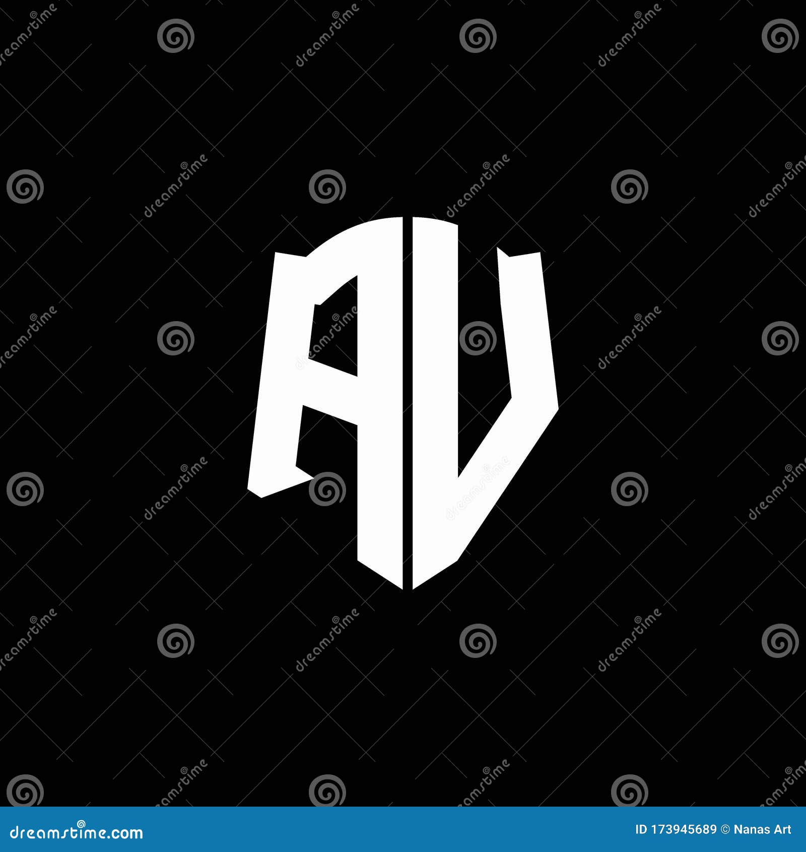 AV Monogram Letter Logo Ribbon with Shield Style Isolated on Black ...