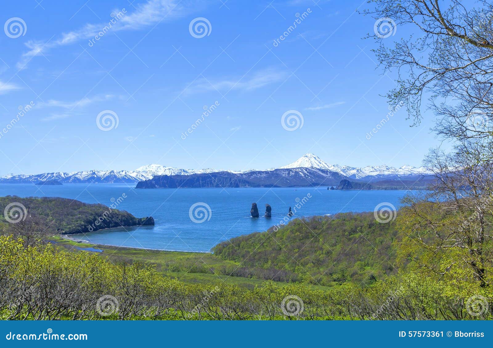 Avachinsky Bay and Rocks in the Spring on Kamchatka Stock Image - Image ...
