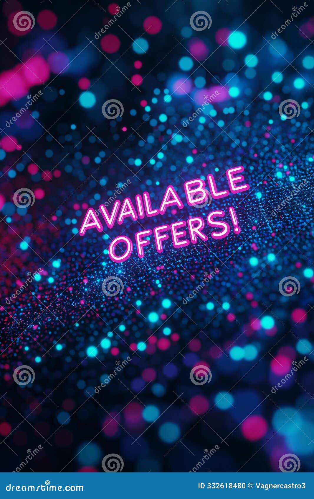 Available Offers! Neon Text with Glitch and Motion Blur Background ...