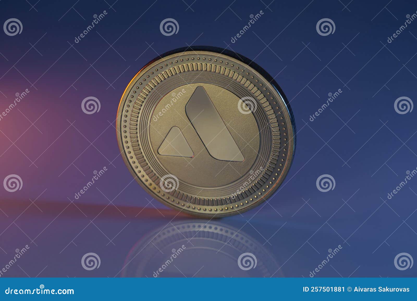Avalanche AVAX Crypto Coin Placed on Reflective Surface and Lit with ...