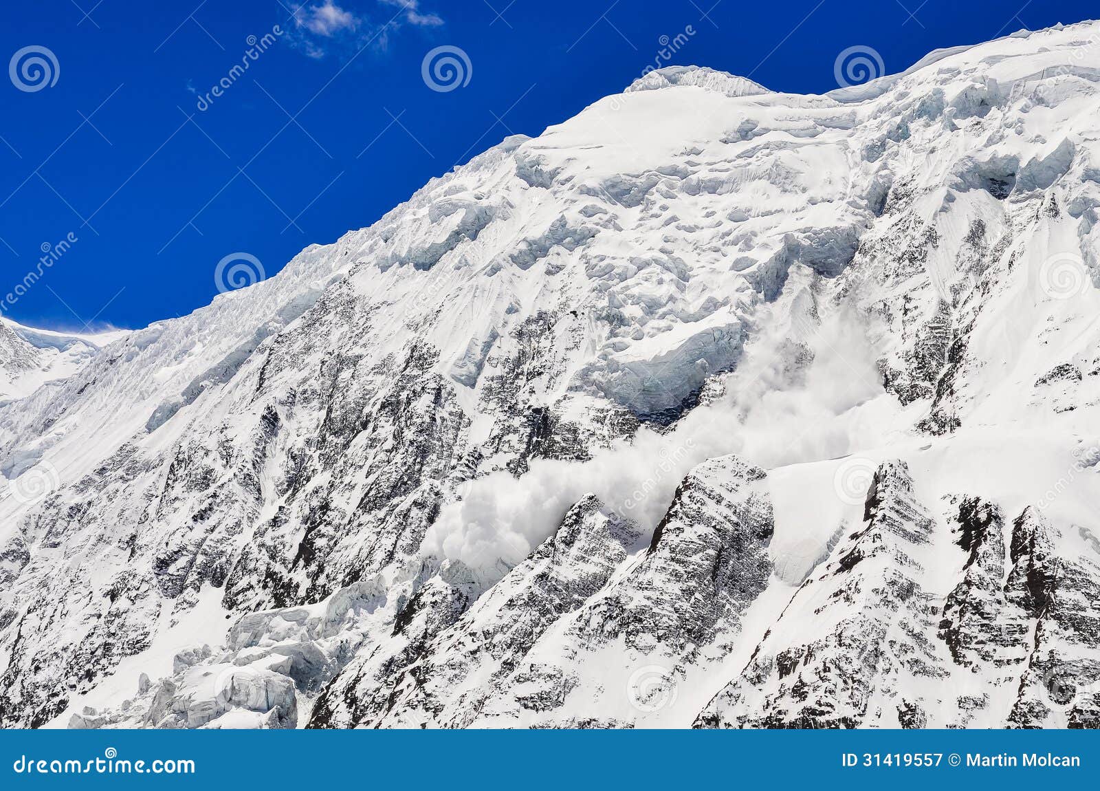 Avalanche Falling from Snowy Frozen Mountain Peak Stock Image - Image ...