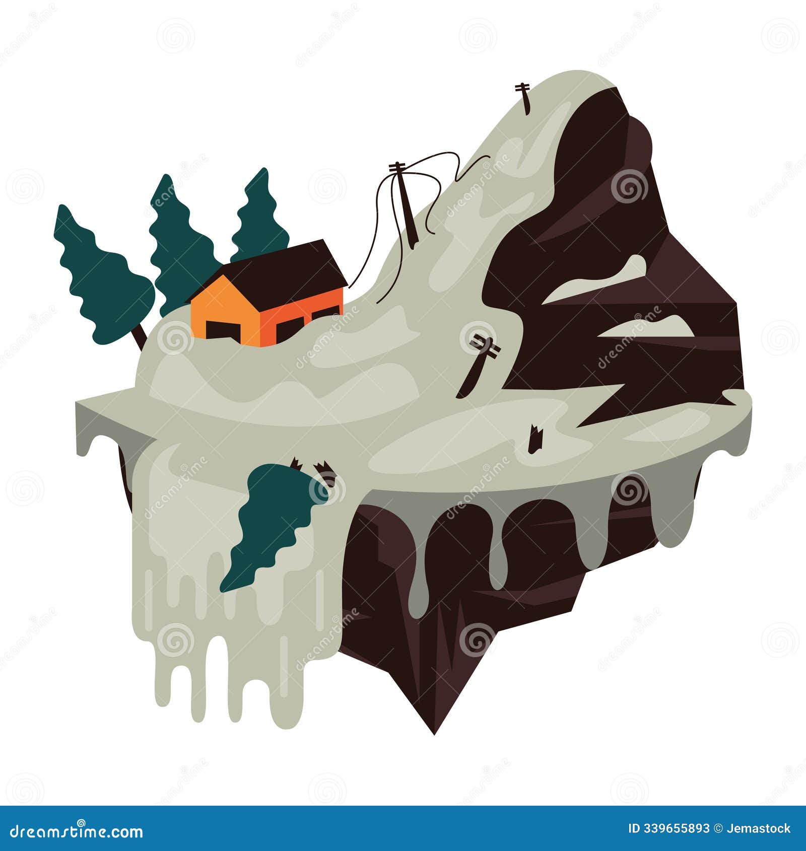 Avalanche or Landslide on a Hill Climate Change Stock Illustration ...