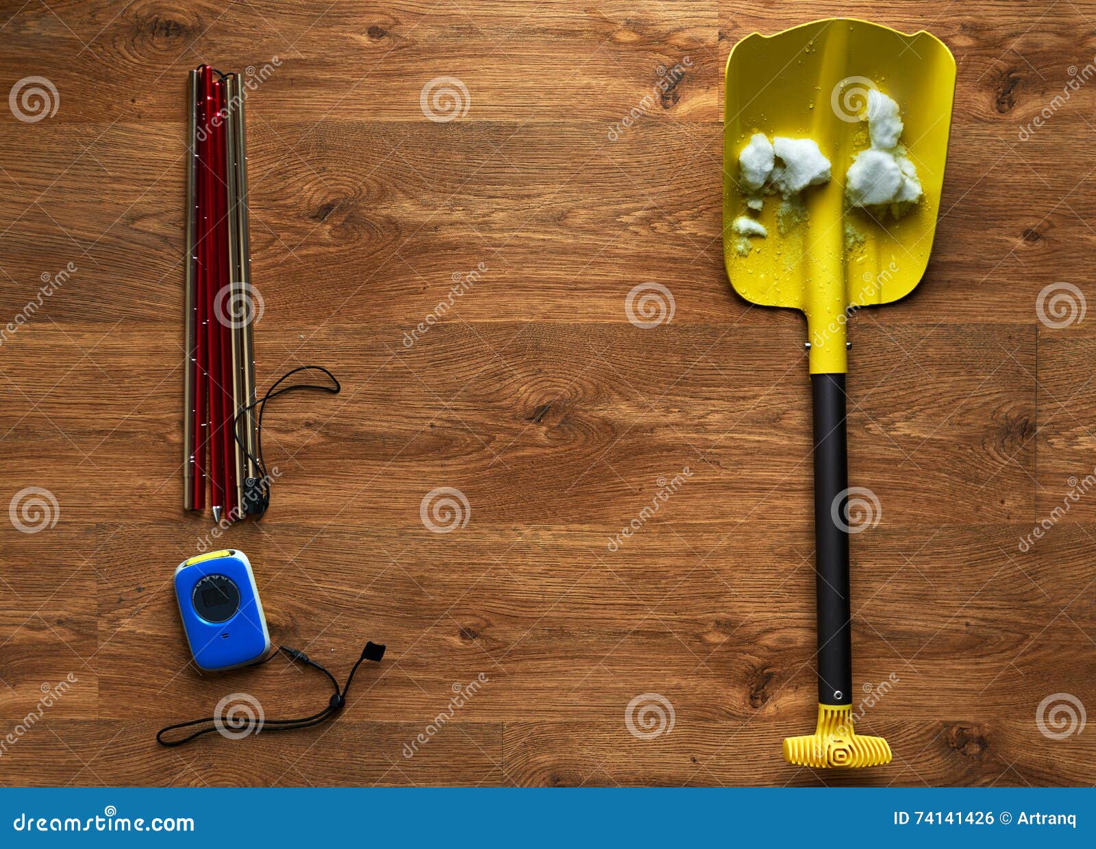 Avalanche Rescue Kit, Lying on Wooden Floor. Stock Photo - Image of ...