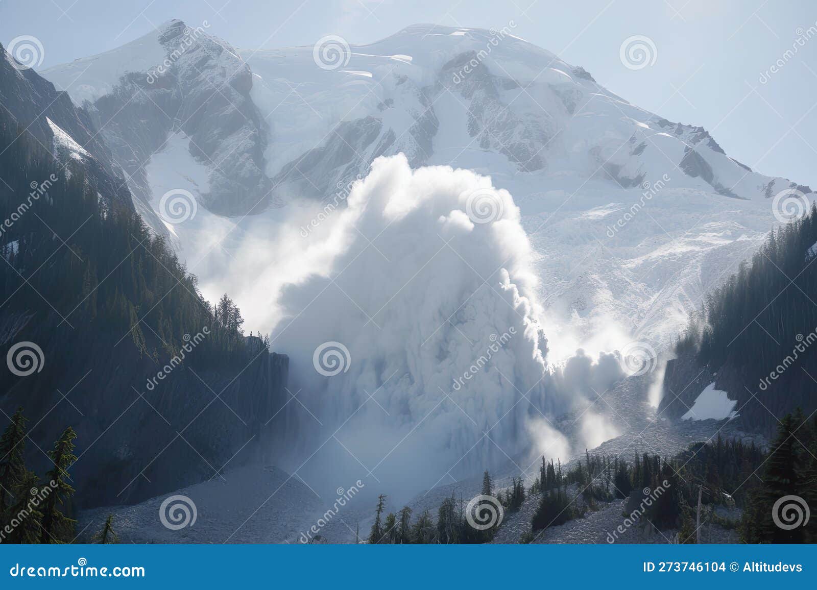 Avalanche Rolling Down the Side of a Mountain, with View of Distant ...