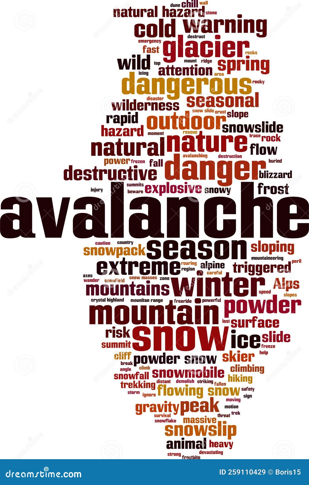 Avalanche word cloud stock vector. Illustration of mountain - 259110429