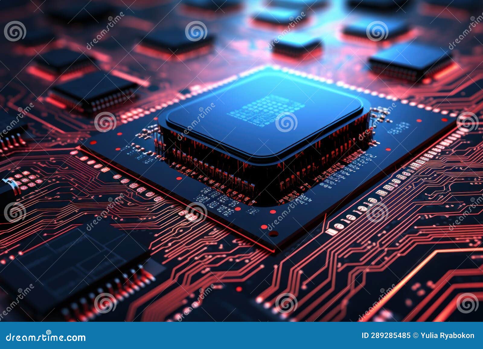 Avant-garde Neon Microprocessor Data Magnified. Generate Ai Stock Image ...