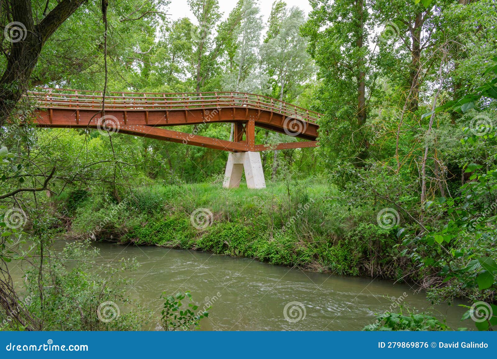 Avant-garde Wooden Pedestrian Bridge Over the River Stock Photo - Image ...