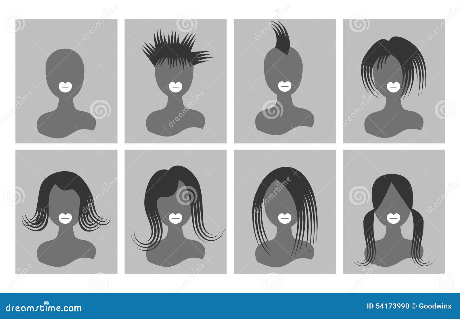 Avatar Bust People Hair on the Square Gray Stock Vector - Illustration ...