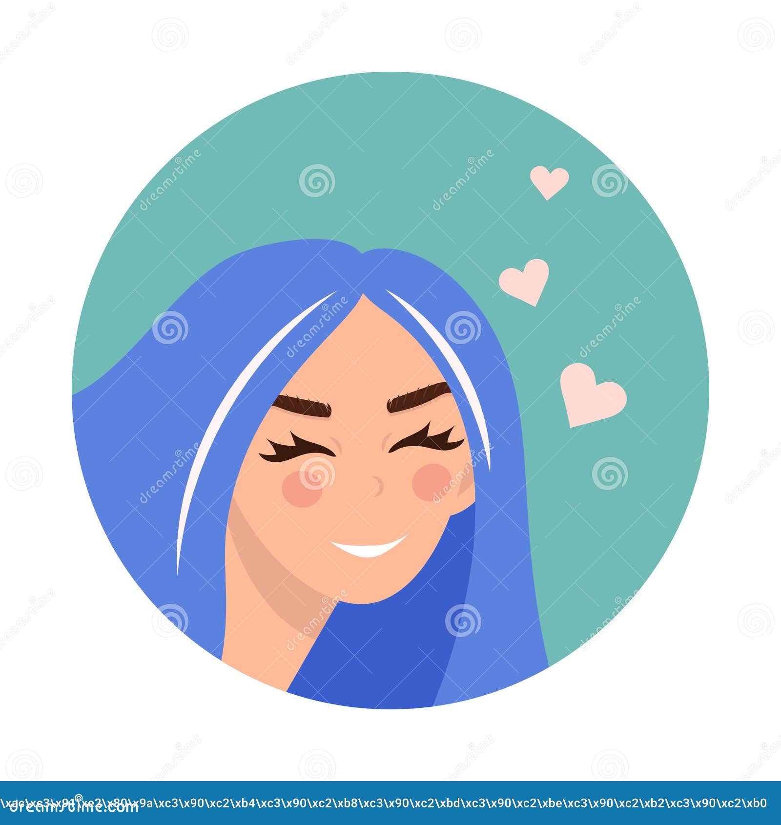 Avatar In The Circle Of A Cute Smiling Girl With Blue Hair Stock Vector