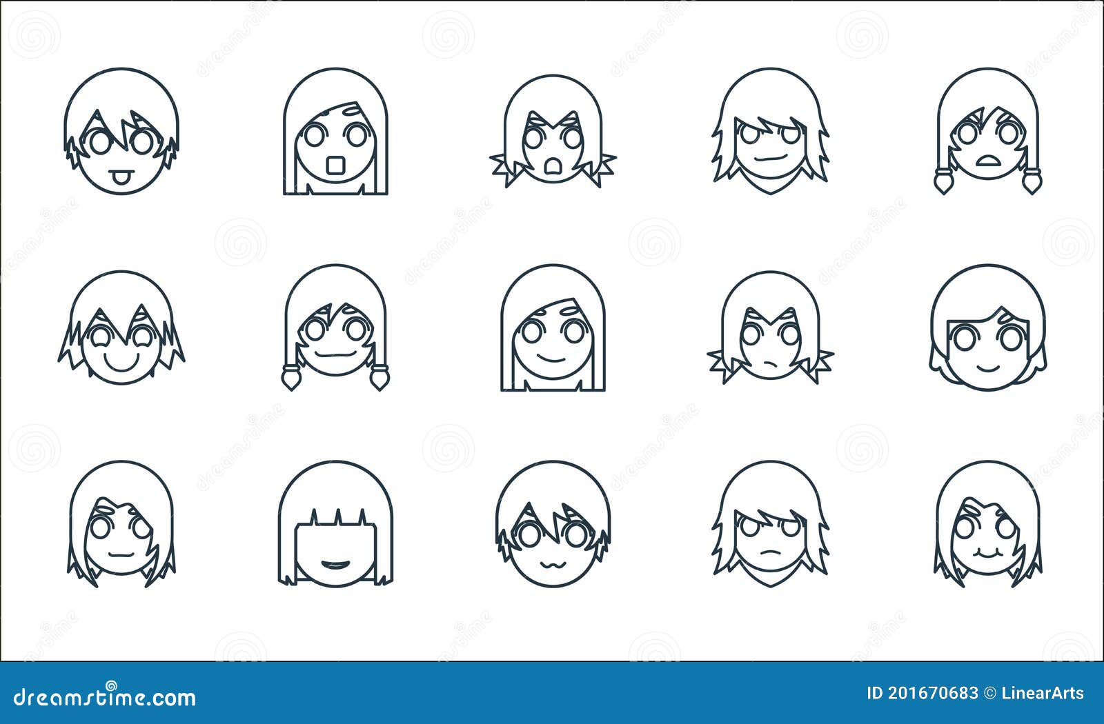 Avatar and Emotion Line Icons. Linear Set Stock Vector - Illustration ...