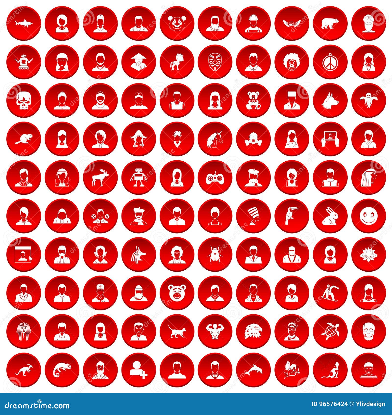 100 avatar icons set red stock vector. Illustration of girl - 96576424
