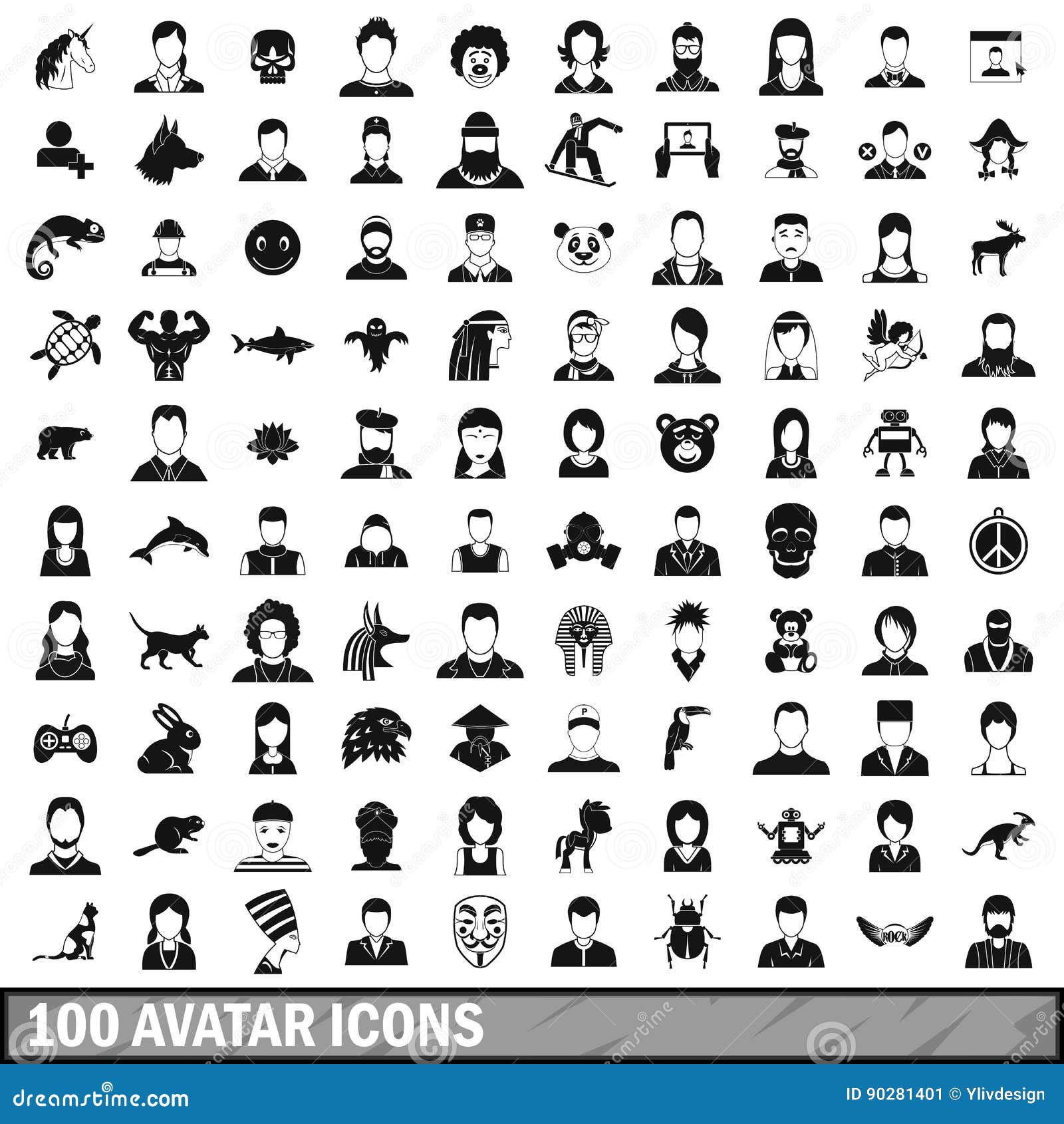 100 Avatar Icons Set, Simple Style Stock Vector - Illustration of ghost ...