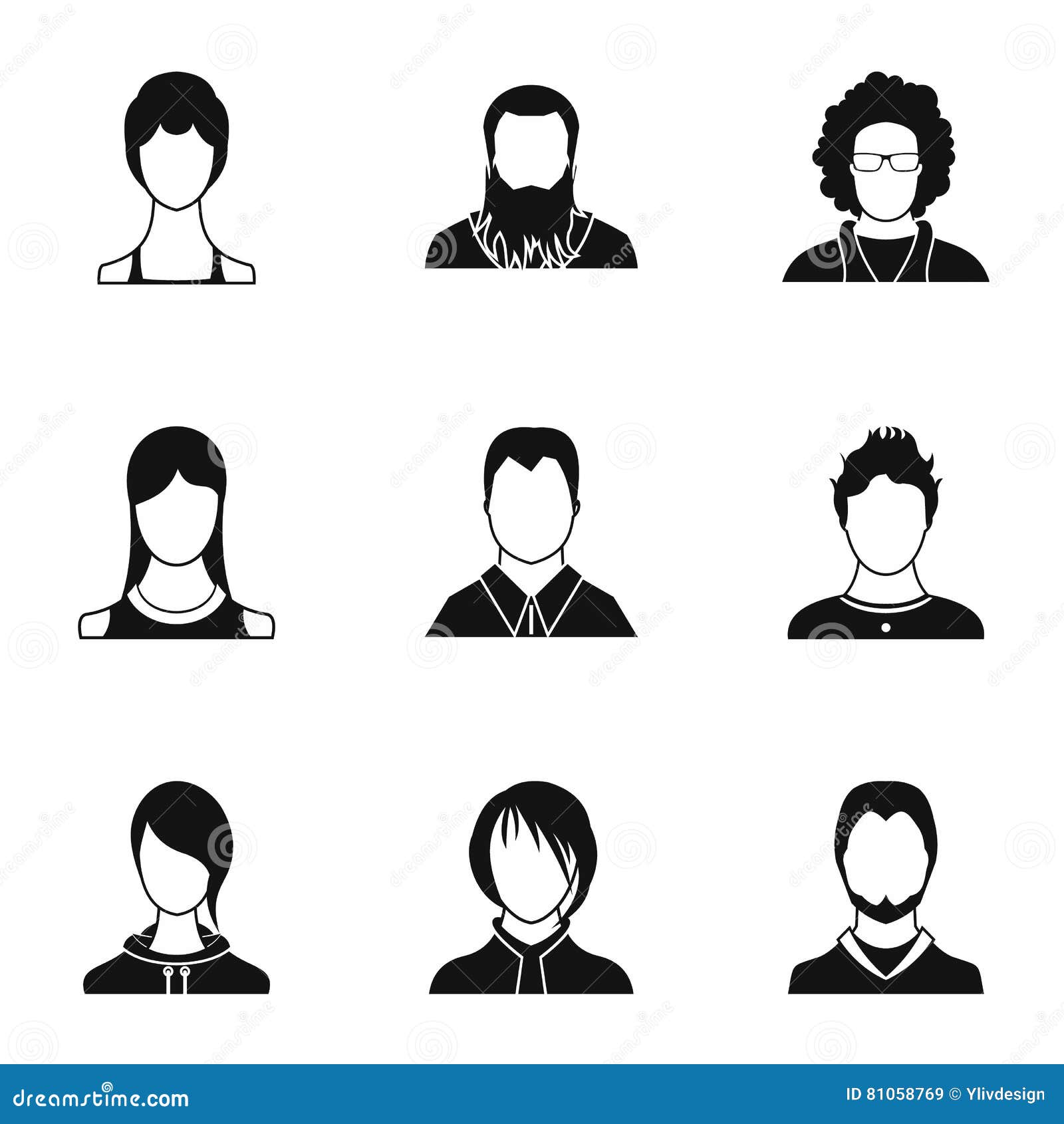 Avatar Icons Set, Simple Style Stock Vector - Illustration of hipster ...