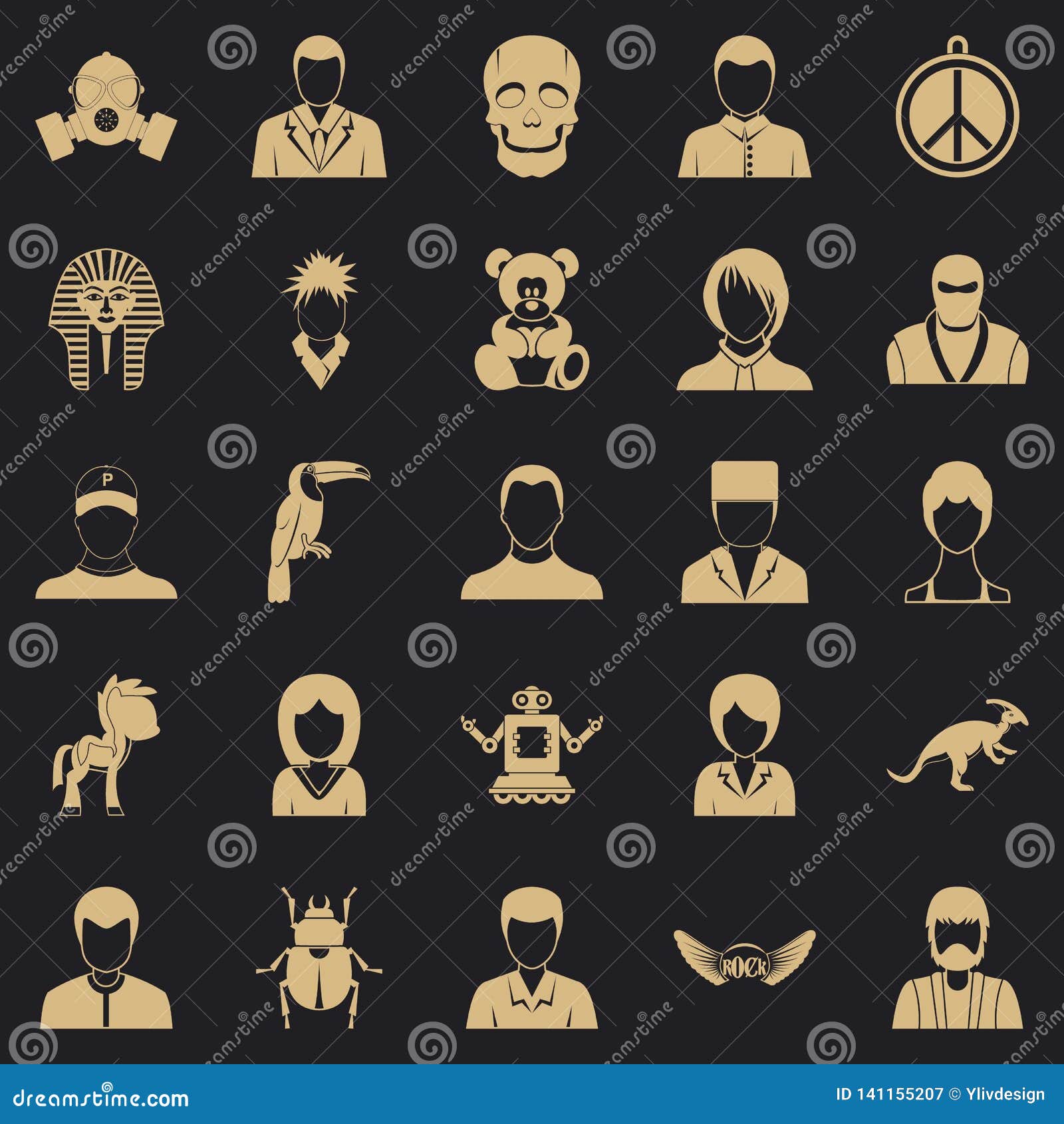 Avatar Icons Set, Simple Style Stock Vector - Illustration of face ...