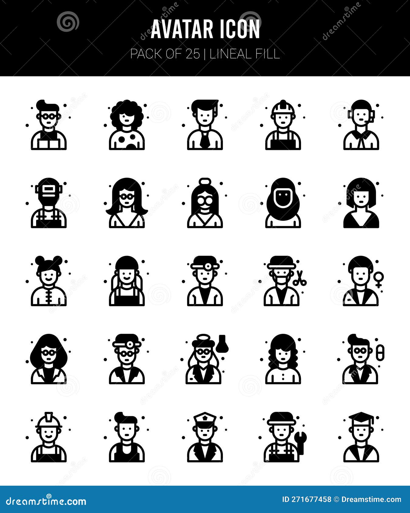 25 Avatar Lineal Fill Icons Pack Vector Illustration Stock Vector ...