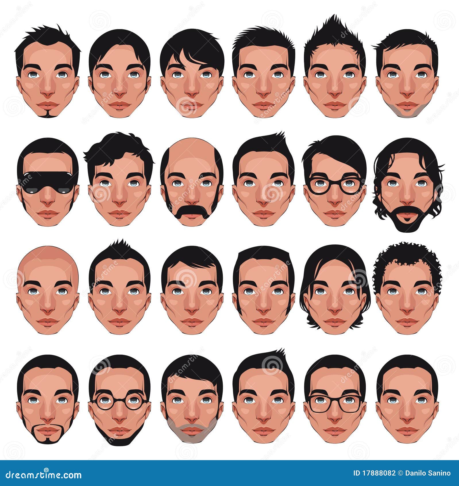 Avatar, men portraits. stock vector. Illustration of moustache - 17888082