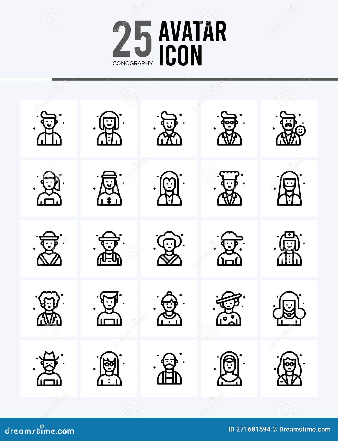 25 Avatar Outline Icons Pack Vector Illustration Stock Vector ...