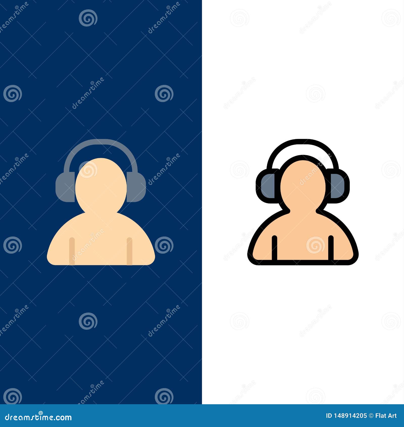 Avatar, Support, Man, Headphone Icons. Flat and Line Filled Icon Set ...